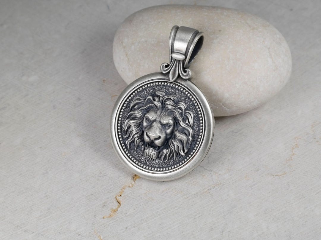 24mm Round Lion Head Pendant With Fleur De Lis, Braided Wheat Neck ...
