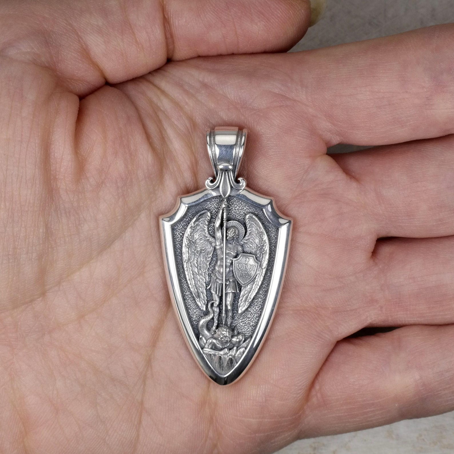 Saint Michael Commander Medallion, 2.5mm Spiga Neck Chain Sterling ...