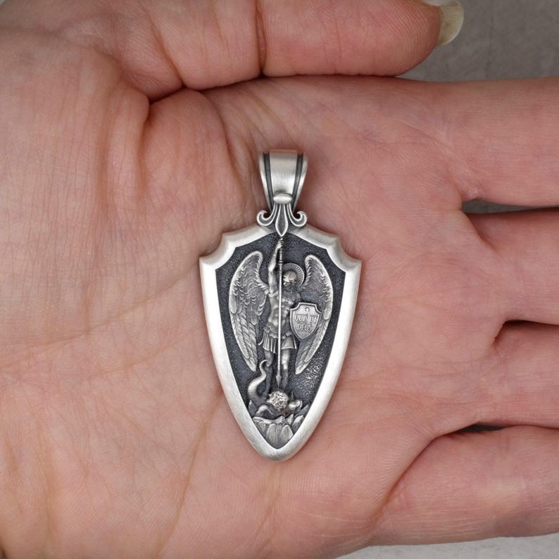 Saint Michael Commander Medallion, 2.5mm Spiga Neck Chain Sterling ...