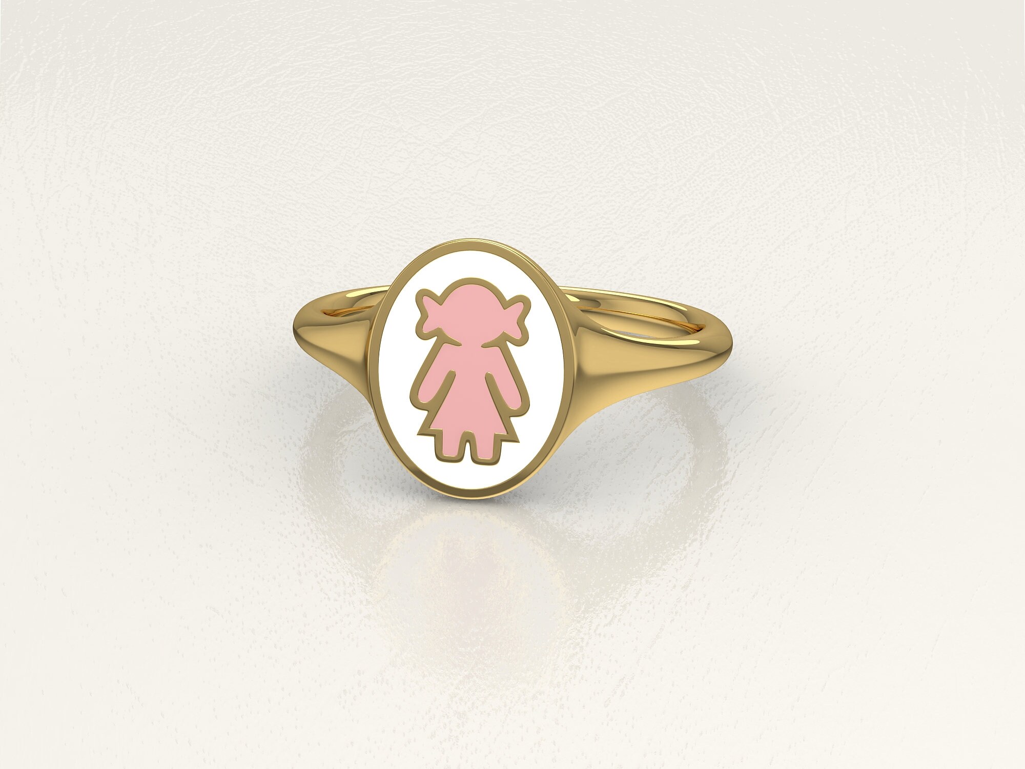 Baby Girl Pink White Enamel Ring Solid Gold 9k 14k 18k - Etsy
