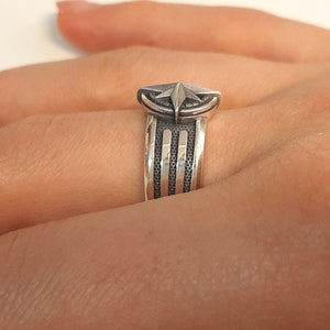 Compass Band Ring, North Star Band Ring, Compass Rose Ring, Silver Band, Women Silver Band ...