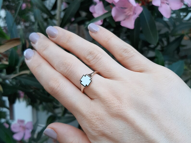 Maltese Cross Solid Gold 9k 14k 18k White Enamel Ring - Etsy