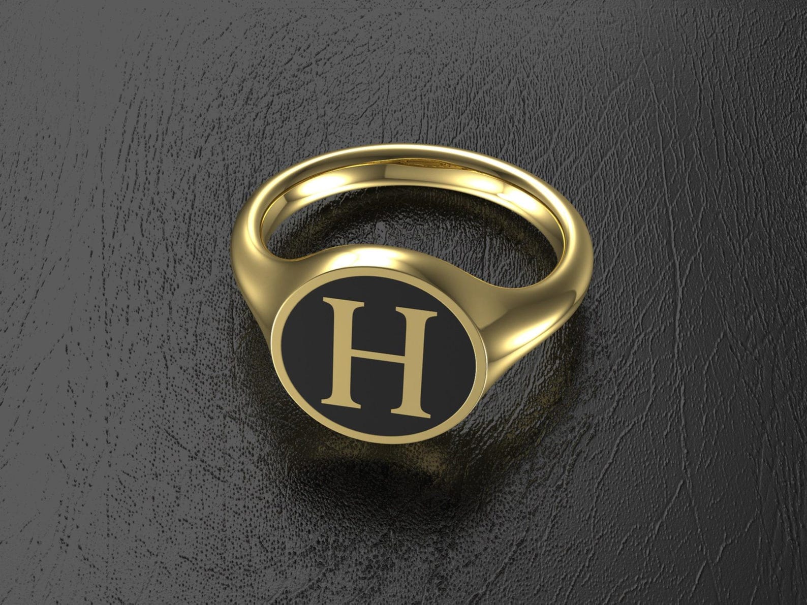 14K, Gold, Custom, Made, Round, Monogram, Signet, Women, Ring, Initial ...