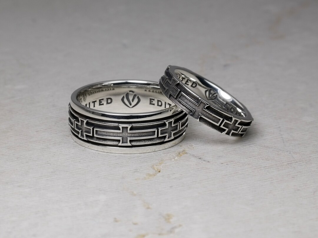 Silver Cross Wedding Band, Engagement Men Women Band Sets, Pattern ...