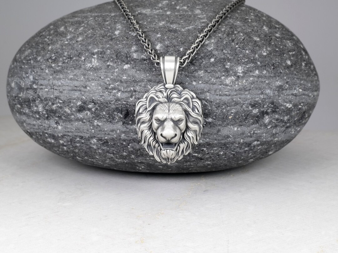 Wild Lion Head Pendant With Fleur De Lis, 2.5mm Braided Wheat Neck ...