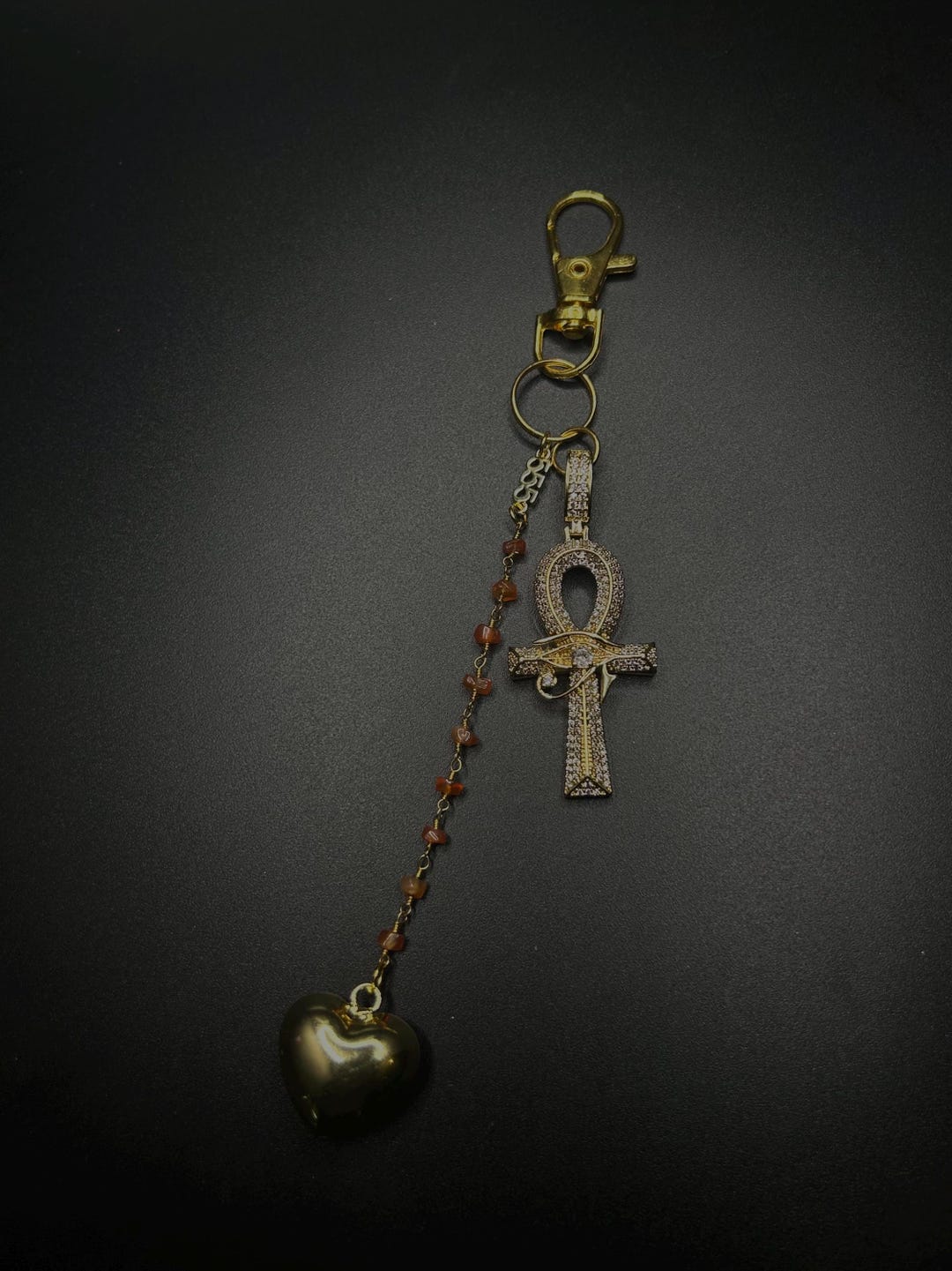 Carnelian Crystal Keychain With Ankh, Puffy Heart Pendant – Protection ...