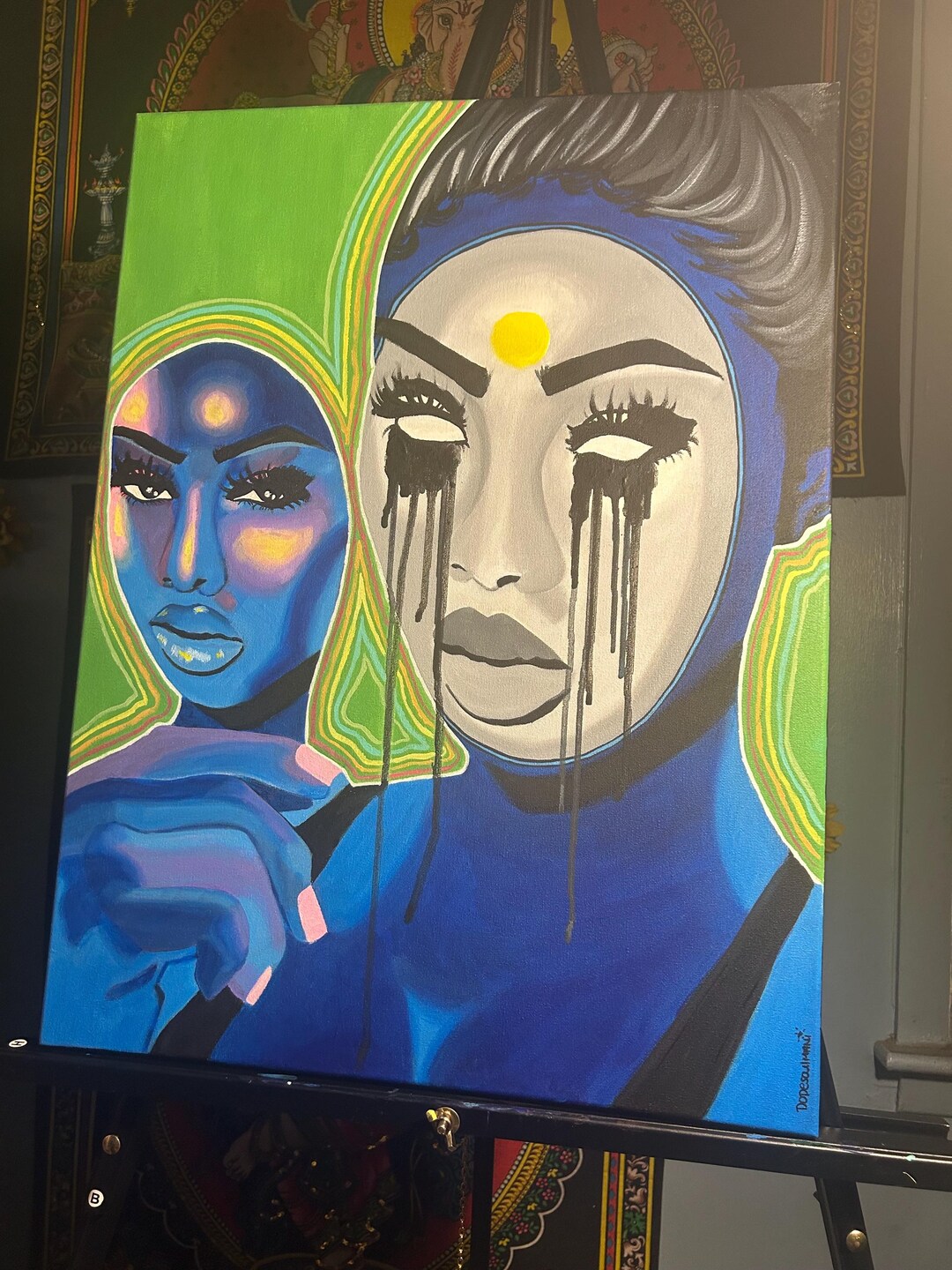 Unmasking the Self Vibrant Woman Portrait Painting Surreal Colorful ...