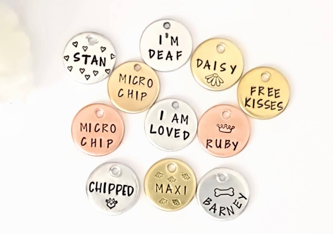 Mini Pet Tags, Tiny Dog Tags for Dogs, Small Cat Collar Charm, Hand ...