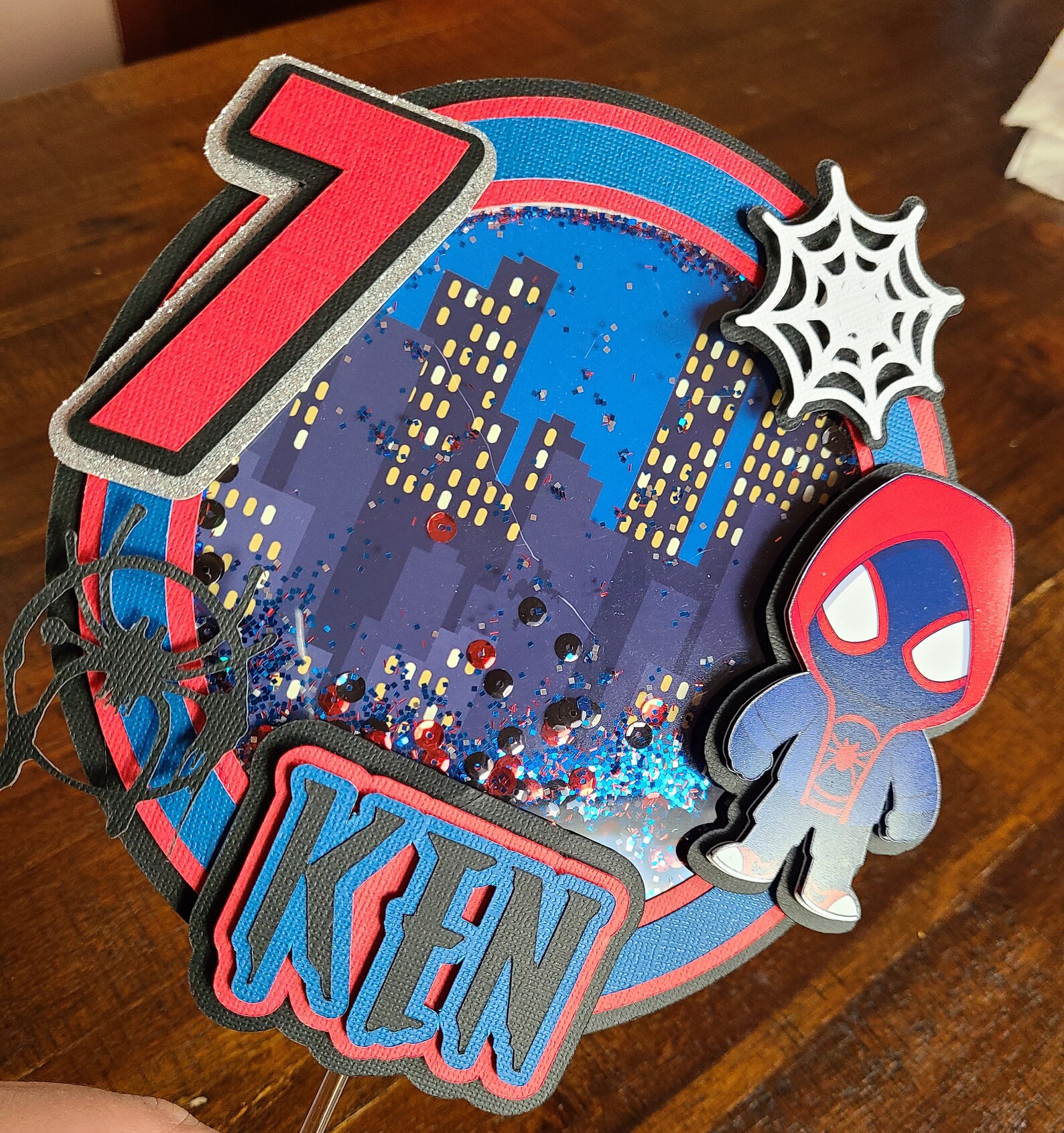 Spider Man Miles Morales Theme Shaker Cake Topper With Name - Etsy