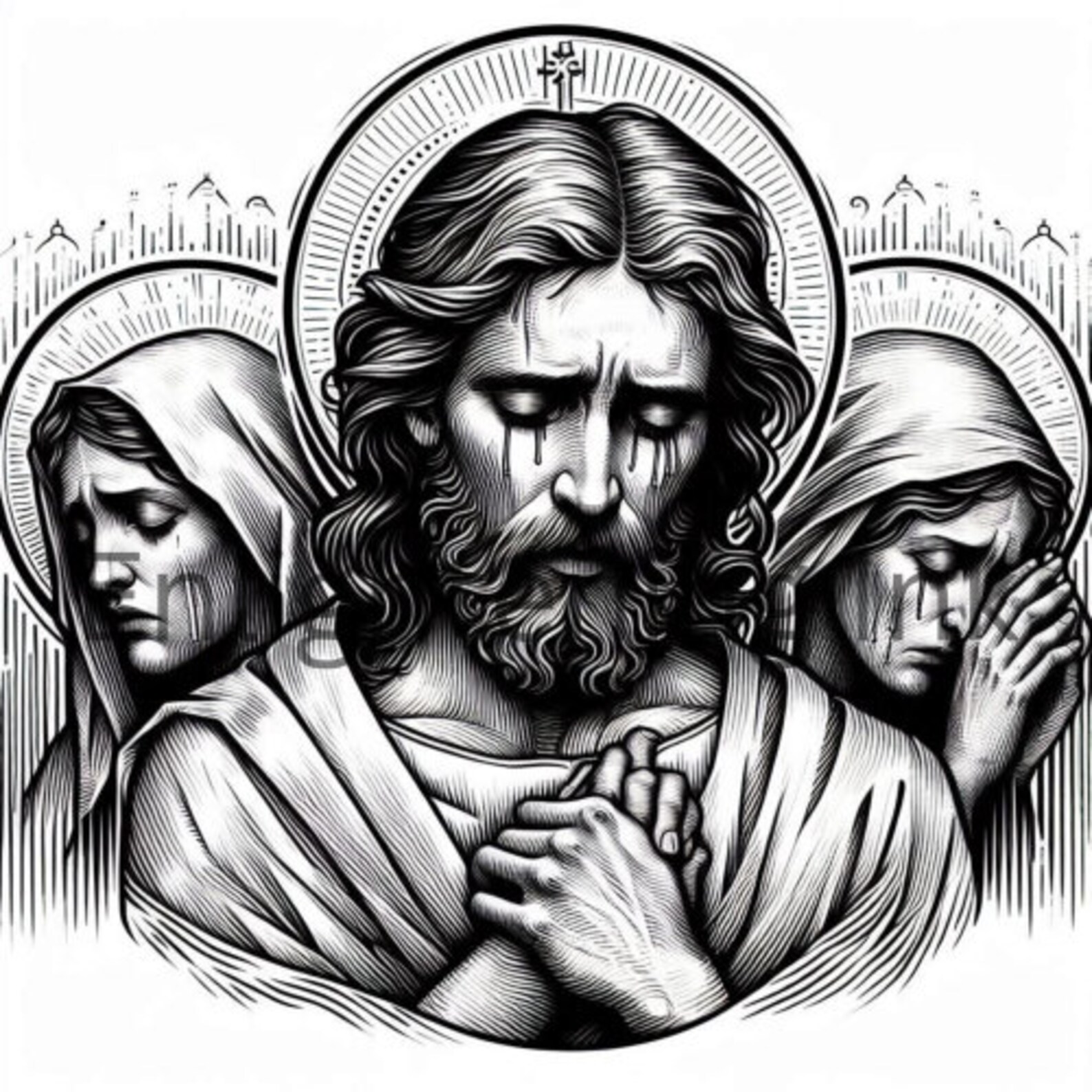 Jesus Weeping Tattoo Design Download High Resolution Digital Art PNG - Etsy