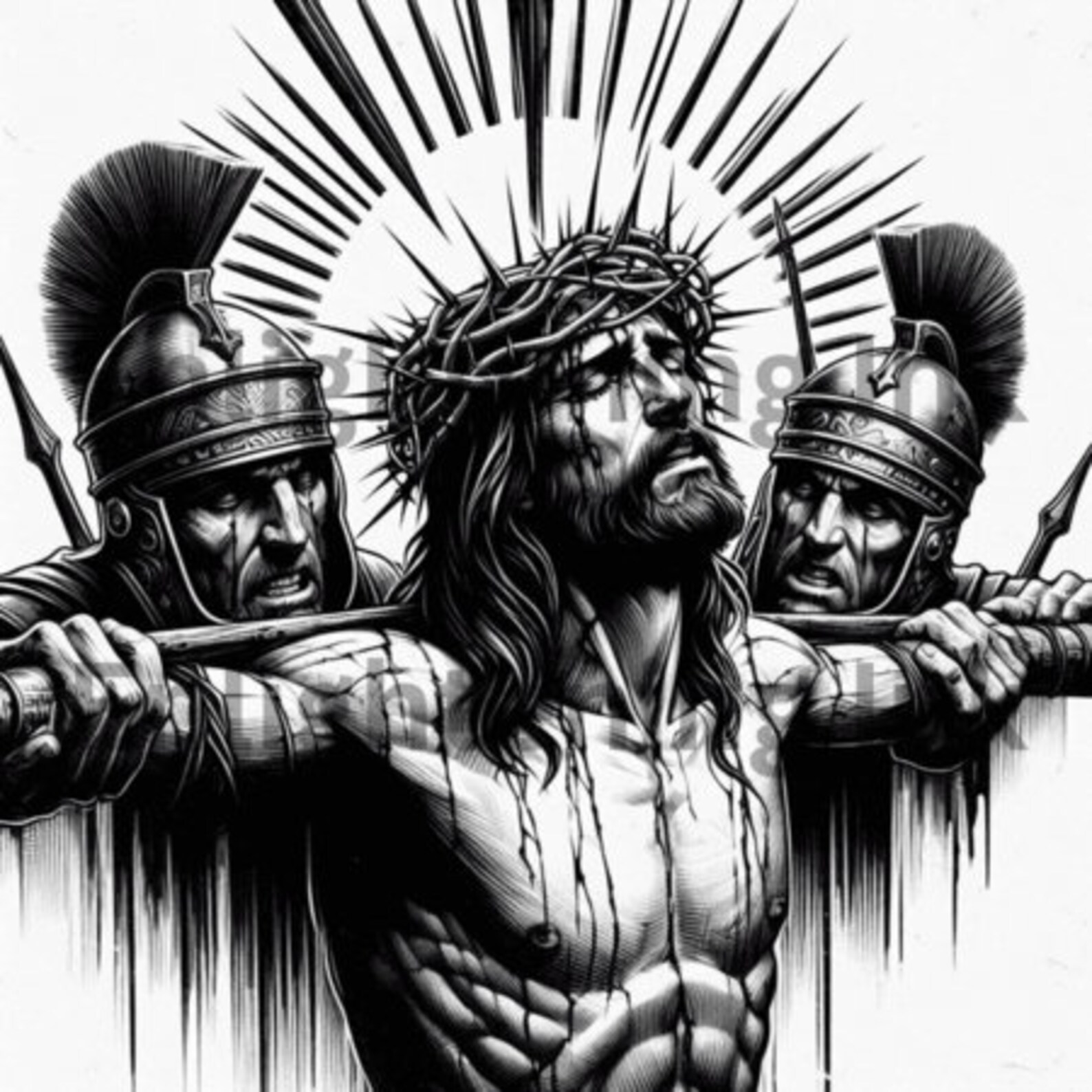 Roman Soldiers Carrying Jesus on Cross Tattoo Design Download High ...