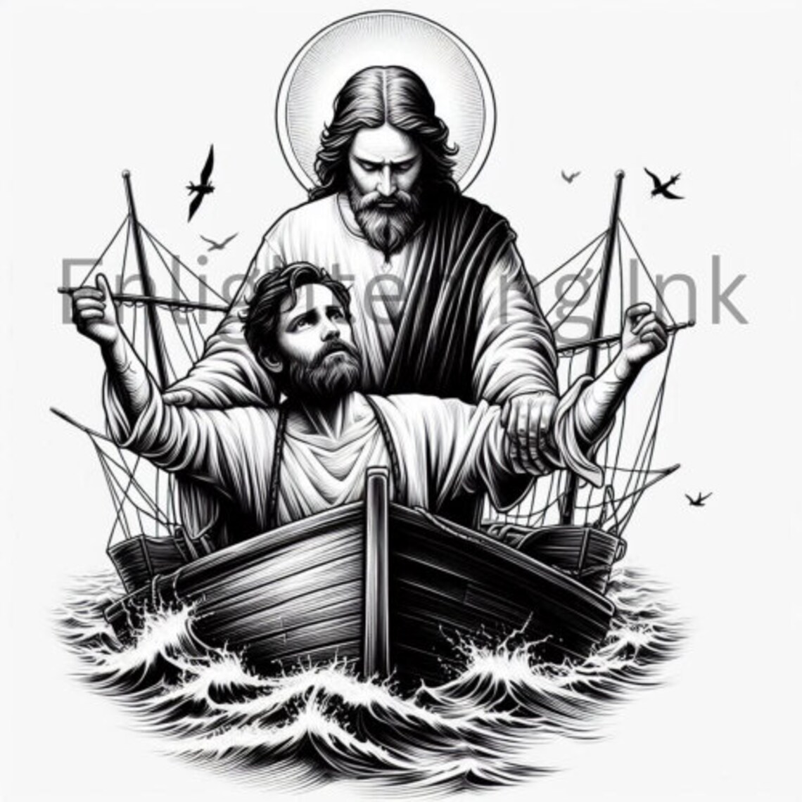 Jesus Man on Boat Tattoo Design Download High Resolution Digital Art ...