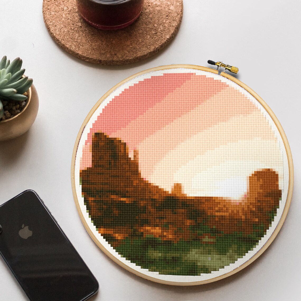 Desert Sunset Cross Stitch Pattern | Desert Circle Nature Cross Stitch ...