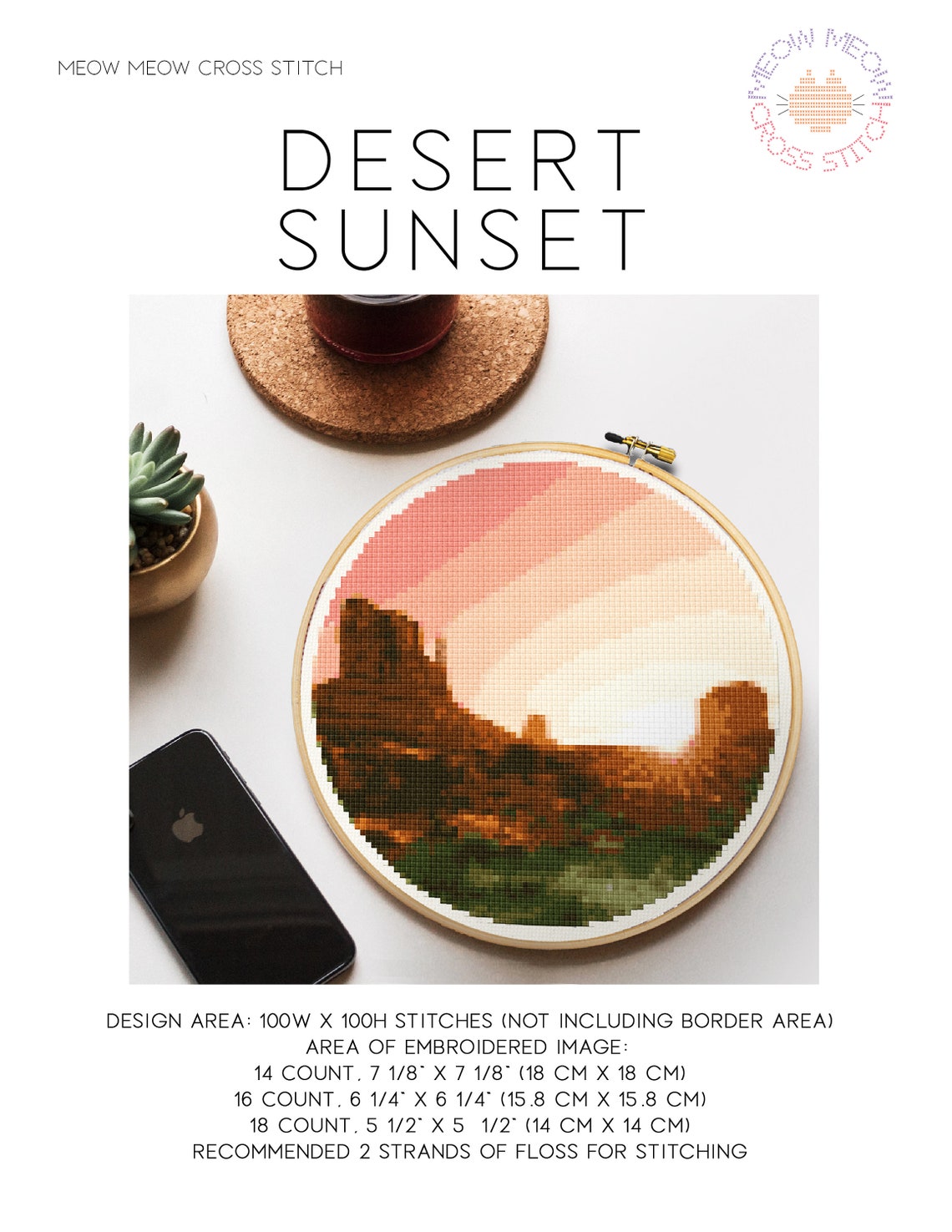 Desert Sunset Cross Stitch Pattern | Desert Circle Nature Cross Stitch ...