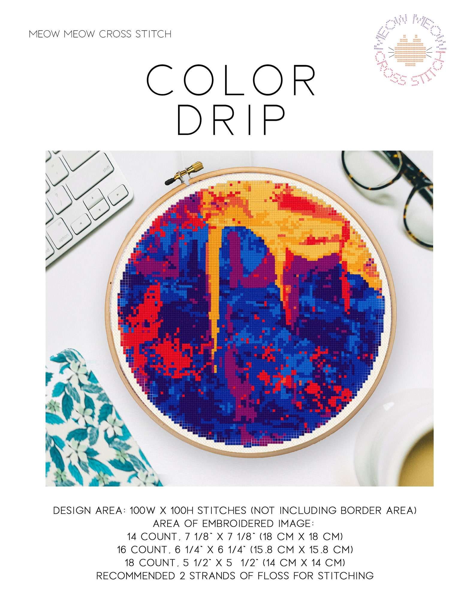 Color Drip Cross Stitch Pattern Modern Splatter Drip Paint - Etsy