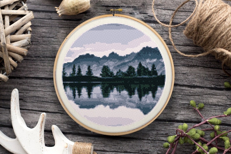 Mountain Reflection Cross Stitch Pattern Mountain Lake | Etsy
