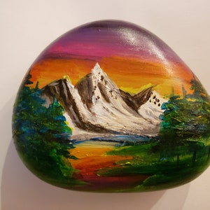 Moutain Sunset Rock Painted - Etsy