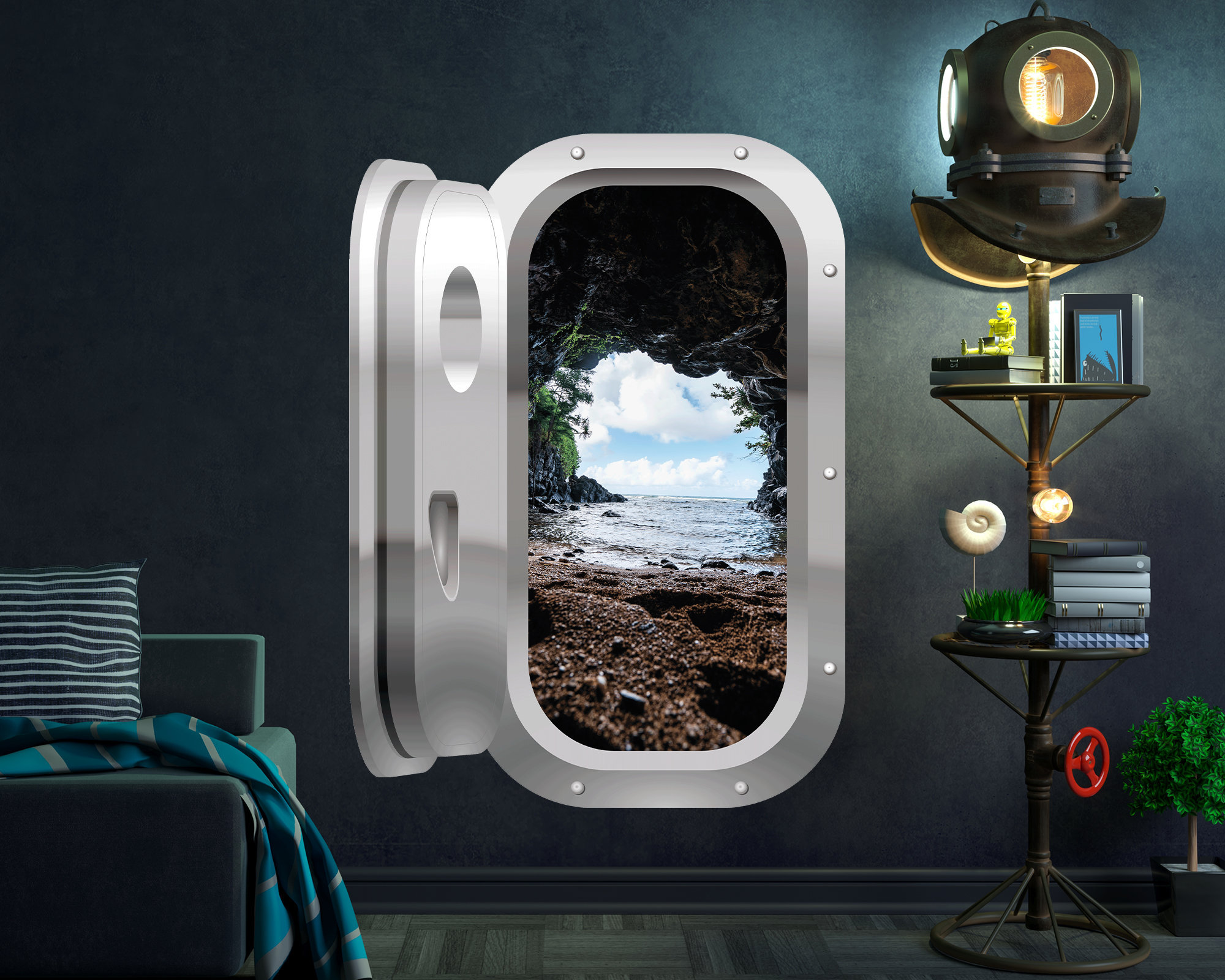 Wall Décor colored 3d portal Porthole wall decal landscape mountain ...