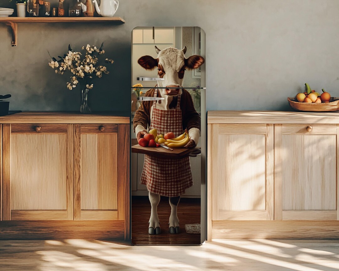 Realistic Cow Fridge Door Decal, Cute Animal Theme Refrigerator Door ...