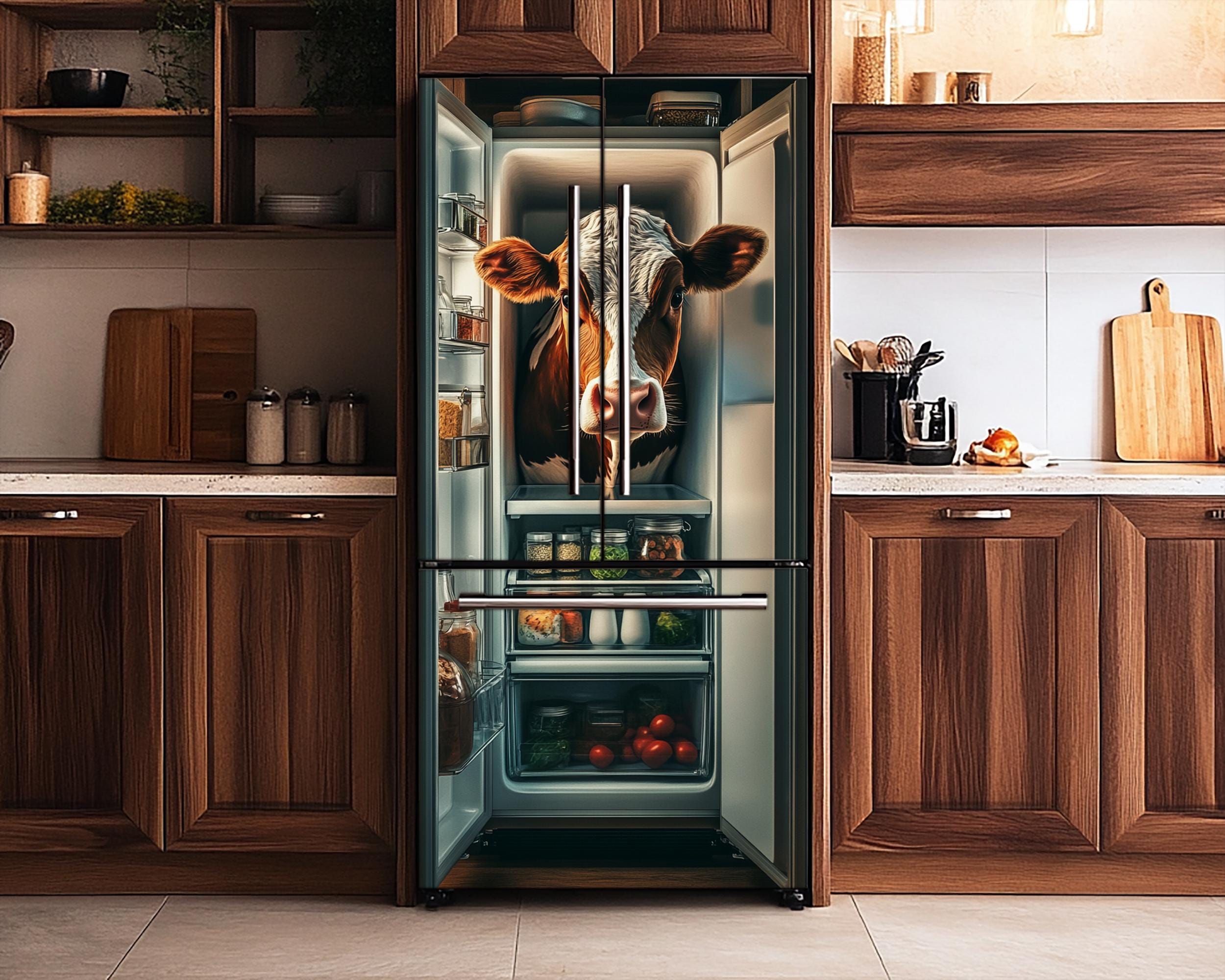 Funny Cow Fridge Vinyl Decal: Realistic Animal Refrigerator Wrap ...