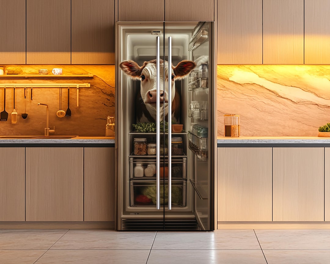 Funny Cow Fridge Vinyl Wrap: Removable Farmhouse Design Cover Kitchen ...
