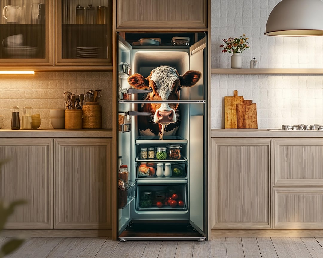 Funny Cow Fridge Vinyl Decal: Realistic Animal Refrigerator Wrap ...