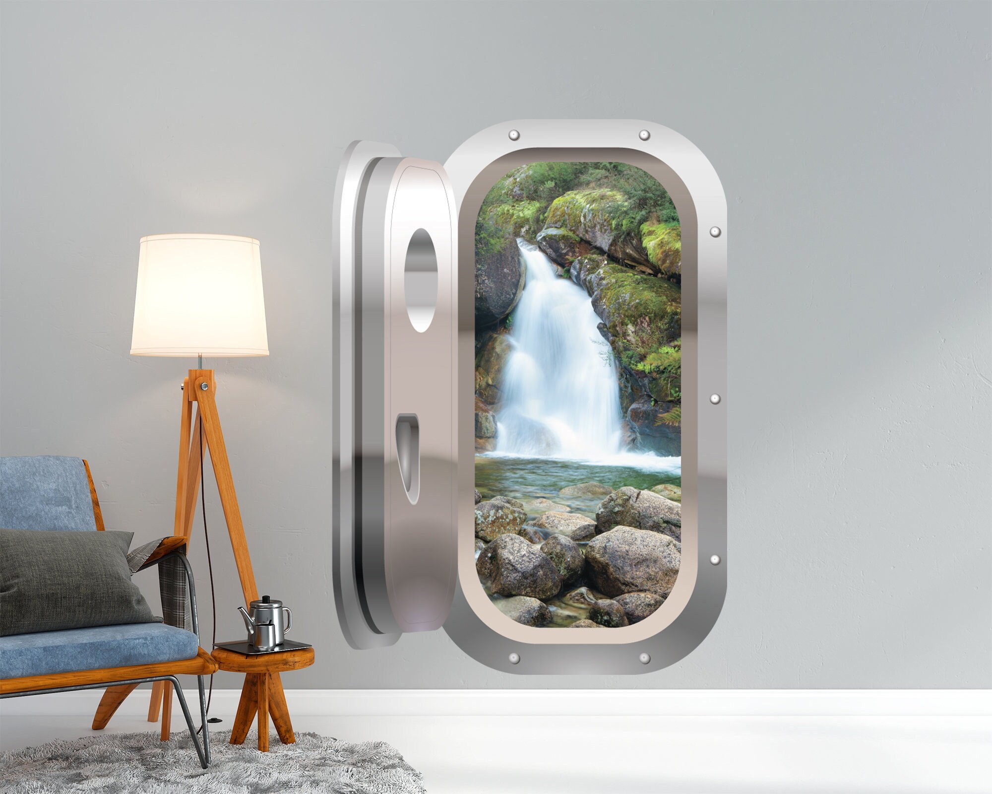 Wall Décor colored 3d portal Porthole wall decal landscape mountain ...