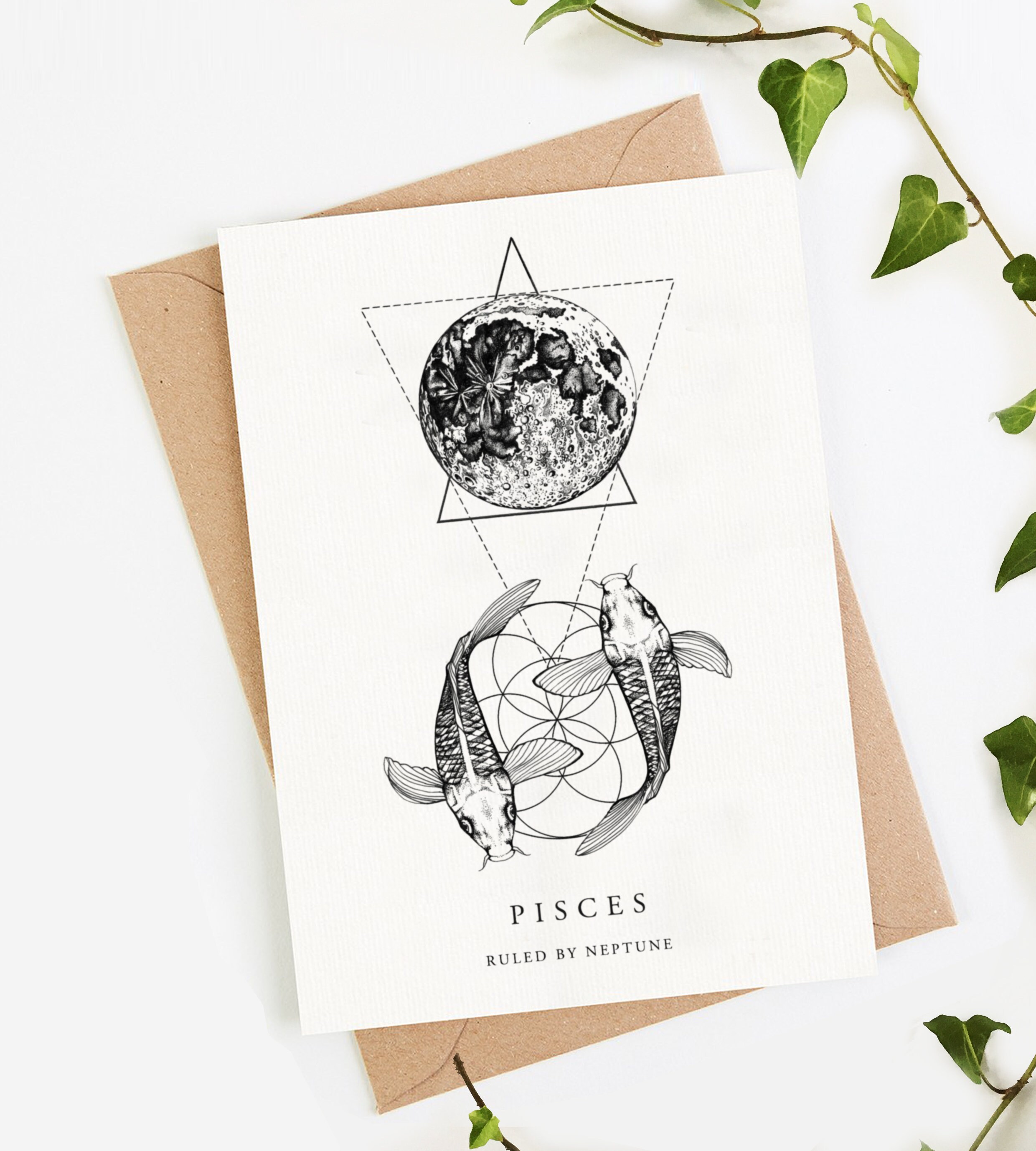 Pisces Greeting Card Star Sign Kraft Card Tarot Zodiac | Etsy