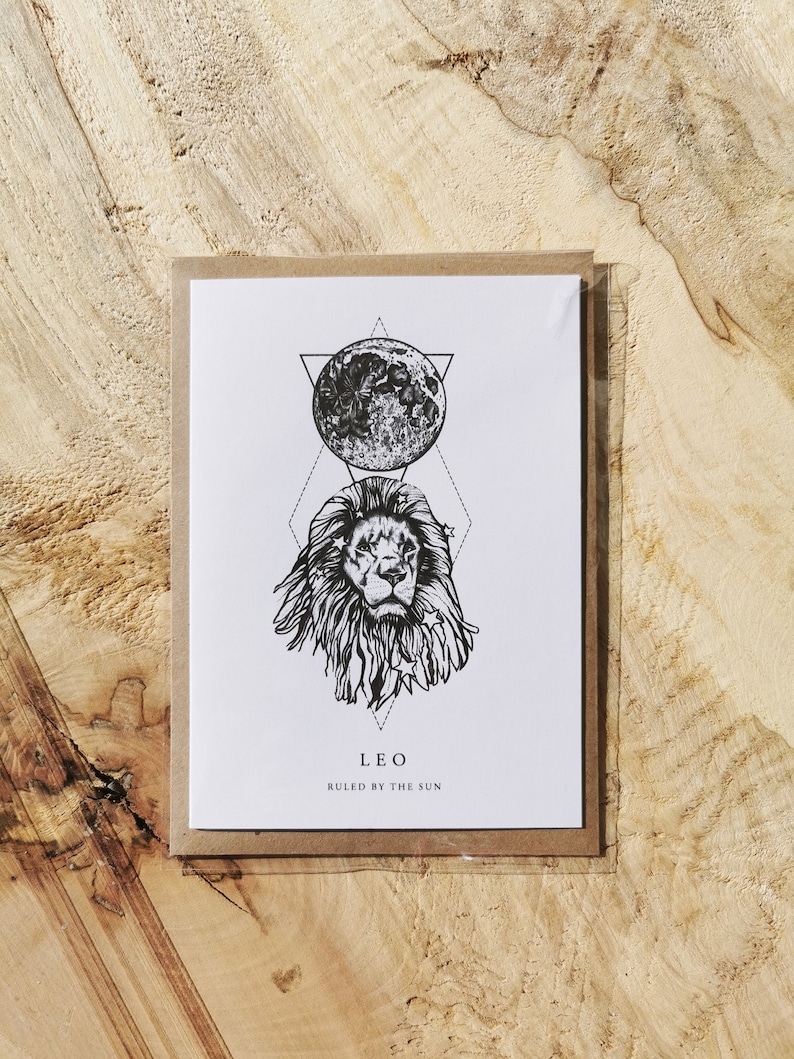 Leo Greeting Card Star Sign Kraft Card Tarot Zodiac | Etsy