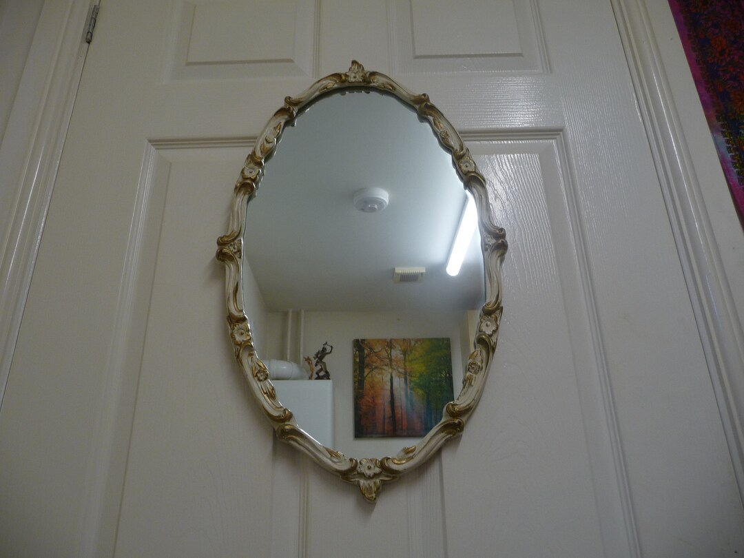 Vintage Retro Oblong Oval Wall Mirror White Gold Unique Wall Art Living ...