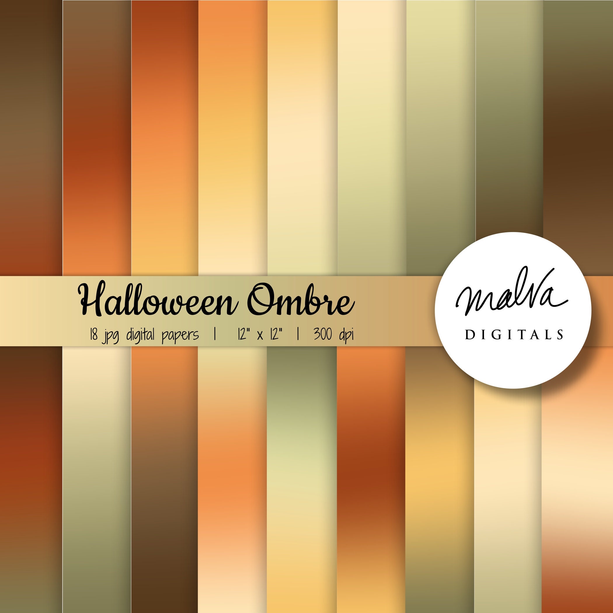 Halloween Digital Paper Pack, Fall Ombre Digital Background,brown Green ...