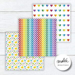 Rainbow Hearts Digital Paper Pack, Rainbow Colors Digital Paper ...