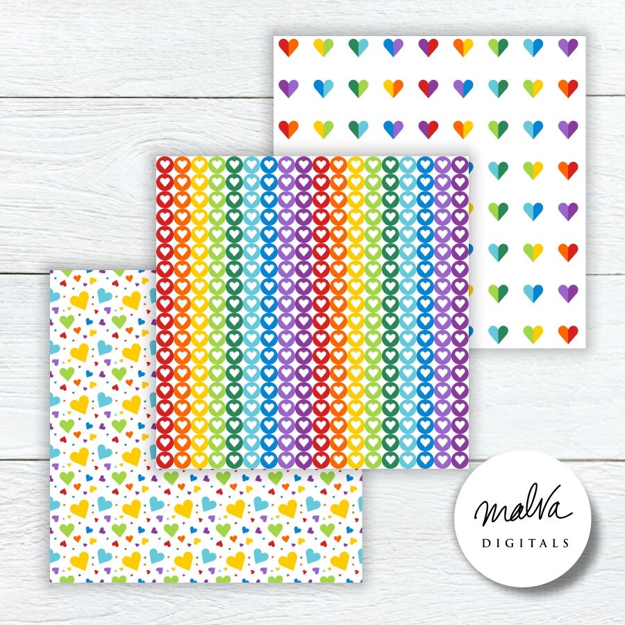 Rainbow Hearts Digital Paper Pack Rainbow Colors Digital - Etsy