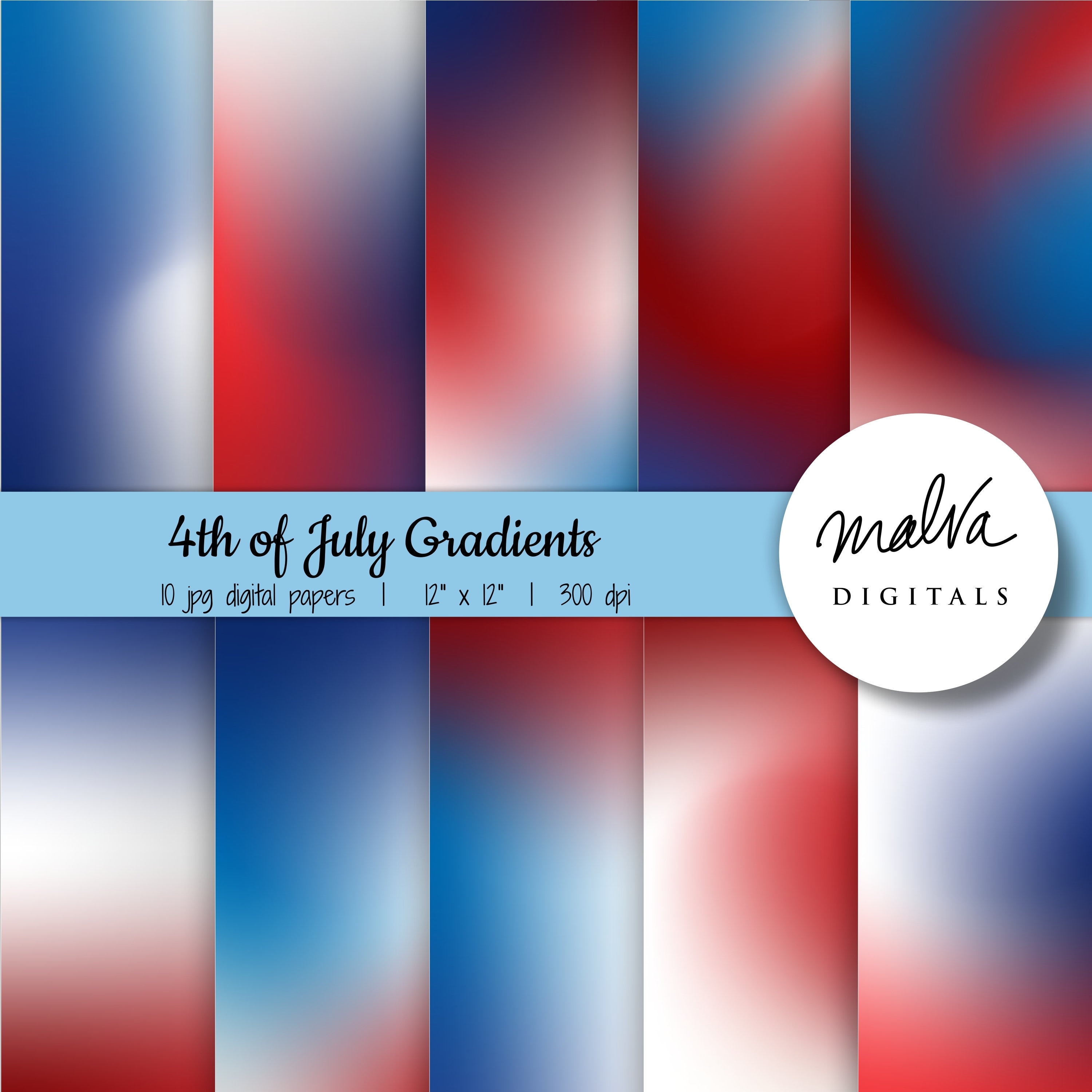 4th of July Gradient Digital Paper Pack, Independence Day Backdrop ...