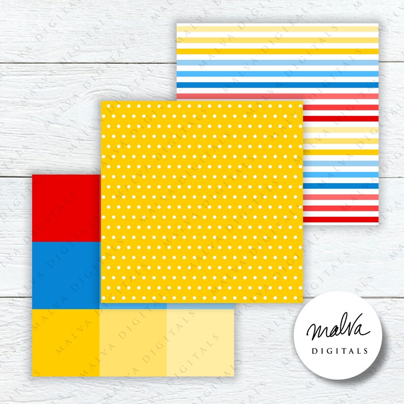 Primary Colors Digital Paper Pack Red Blue Yellow Scrapbook - Etsy