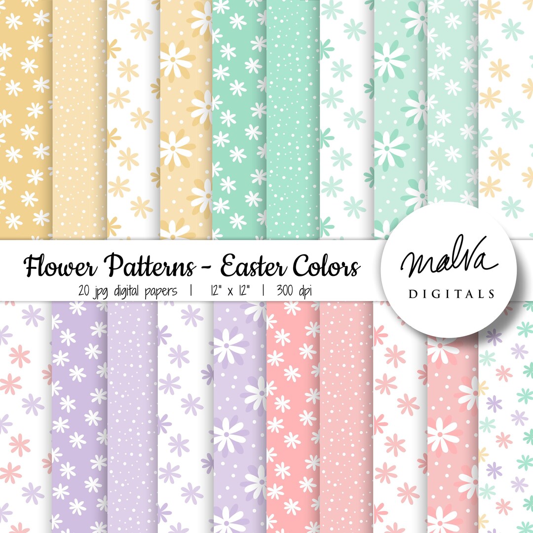 Pastel Daisy Patterns Digital Paper, Spring Digital Background, Easter ...