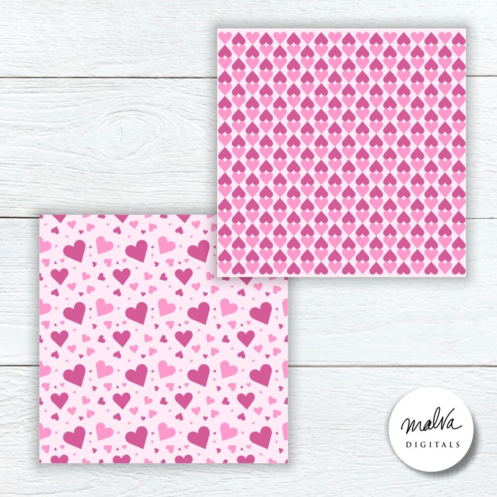 Pink hearts digital paper pack light pink and dark pink | Etsy