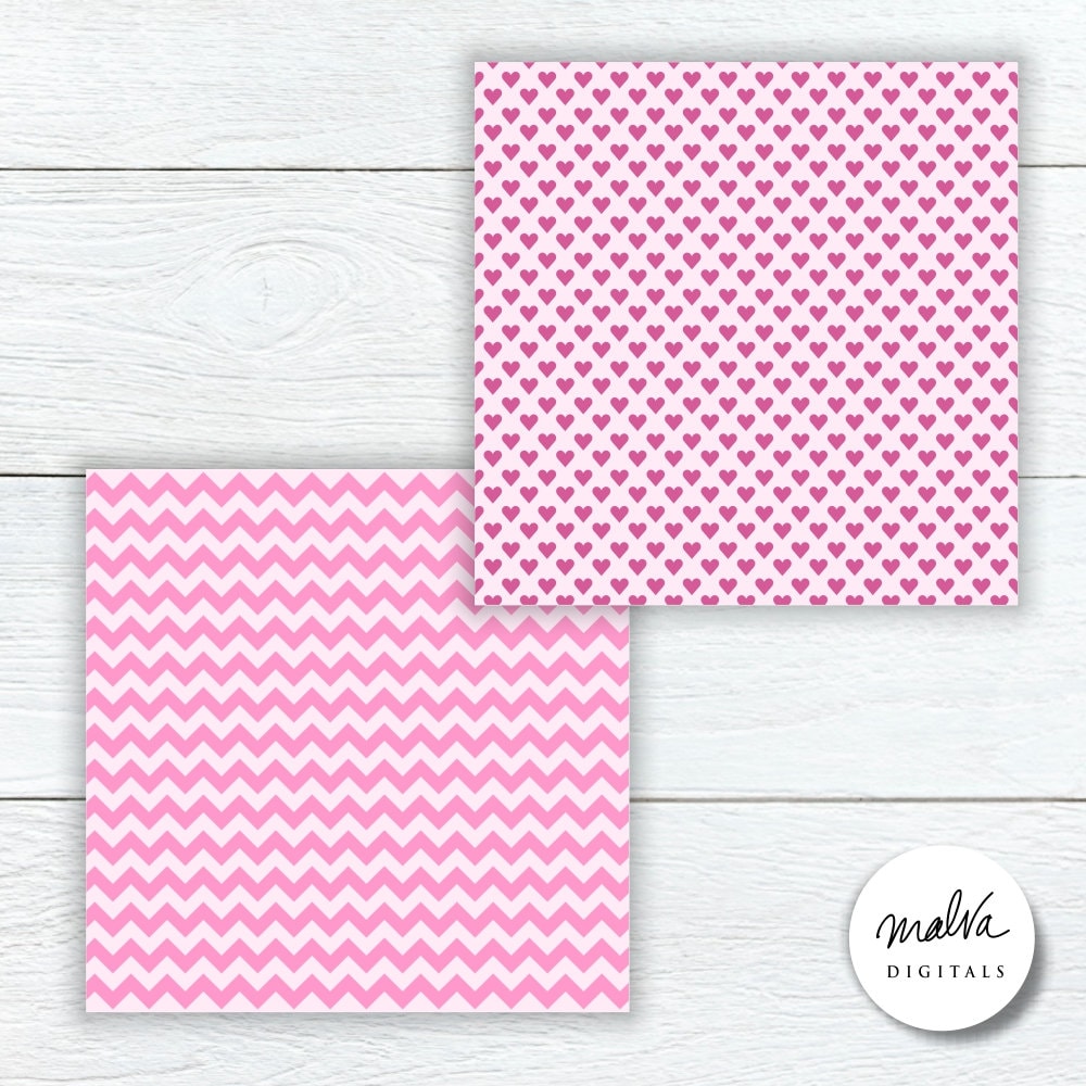 Pink hearts digital paper pack light pink and dark pink | Etsy