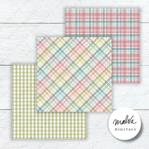 Spring Plaids Digital Paper Pack, Retro Plaids Digital Background ...