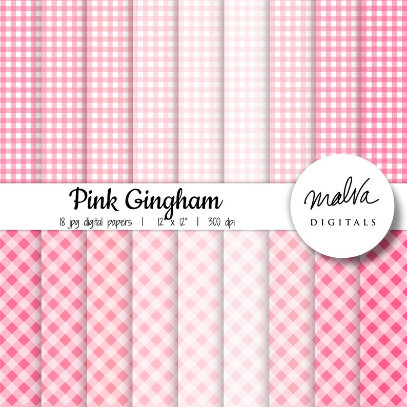 Pink Gingham Digital Paper Pack, Shades of Pink Plaid Digital ...