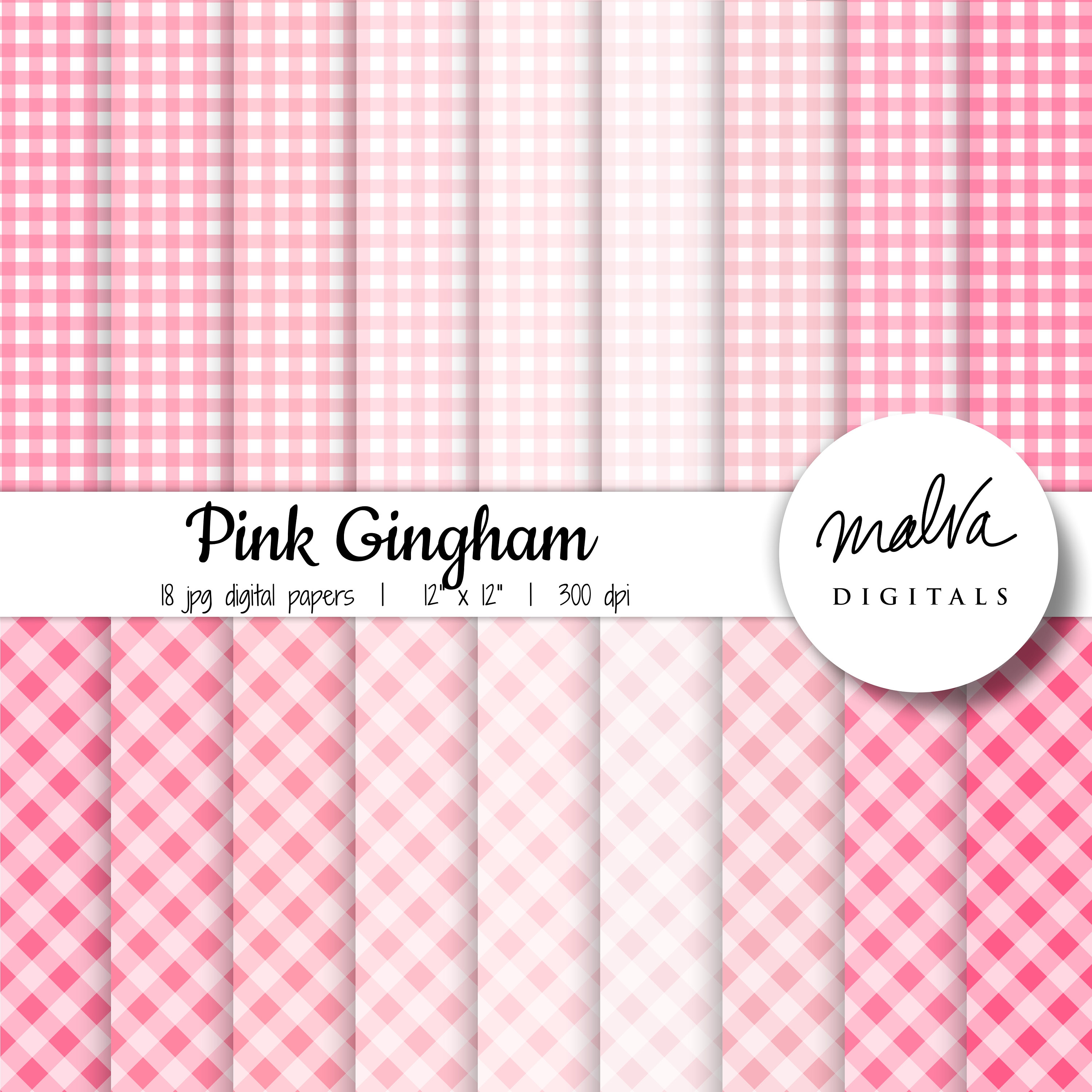 Pink Gingham Digital Paper Pack, Shades of Pink Plaid Digital ...