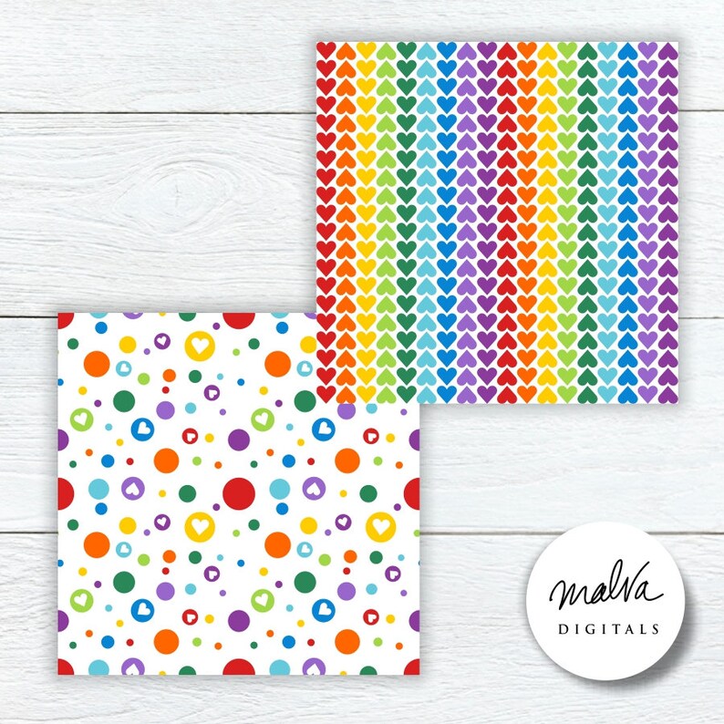 Rainbow Hearts Digital Paper Pack Rainbow Colors Digital | Etsy