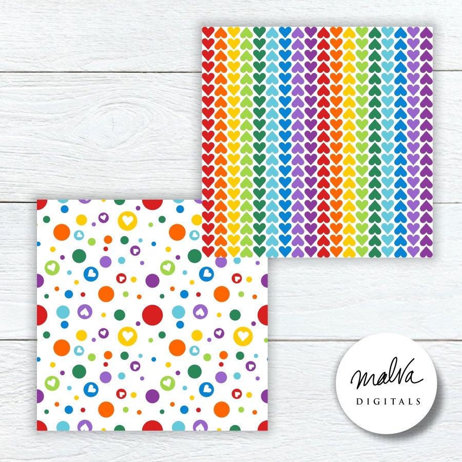 Rainbow Hearts Digital Paper Pack Rainbow Colors Digital - Etsy