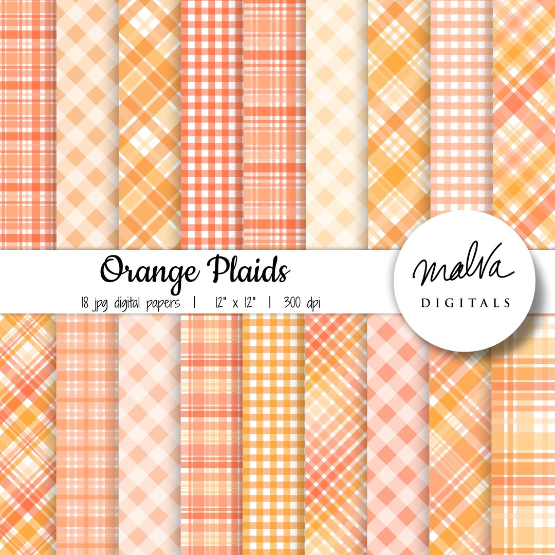 Orange Plaids Digital Paper Pack, Shades of Orange Digital Background ...
