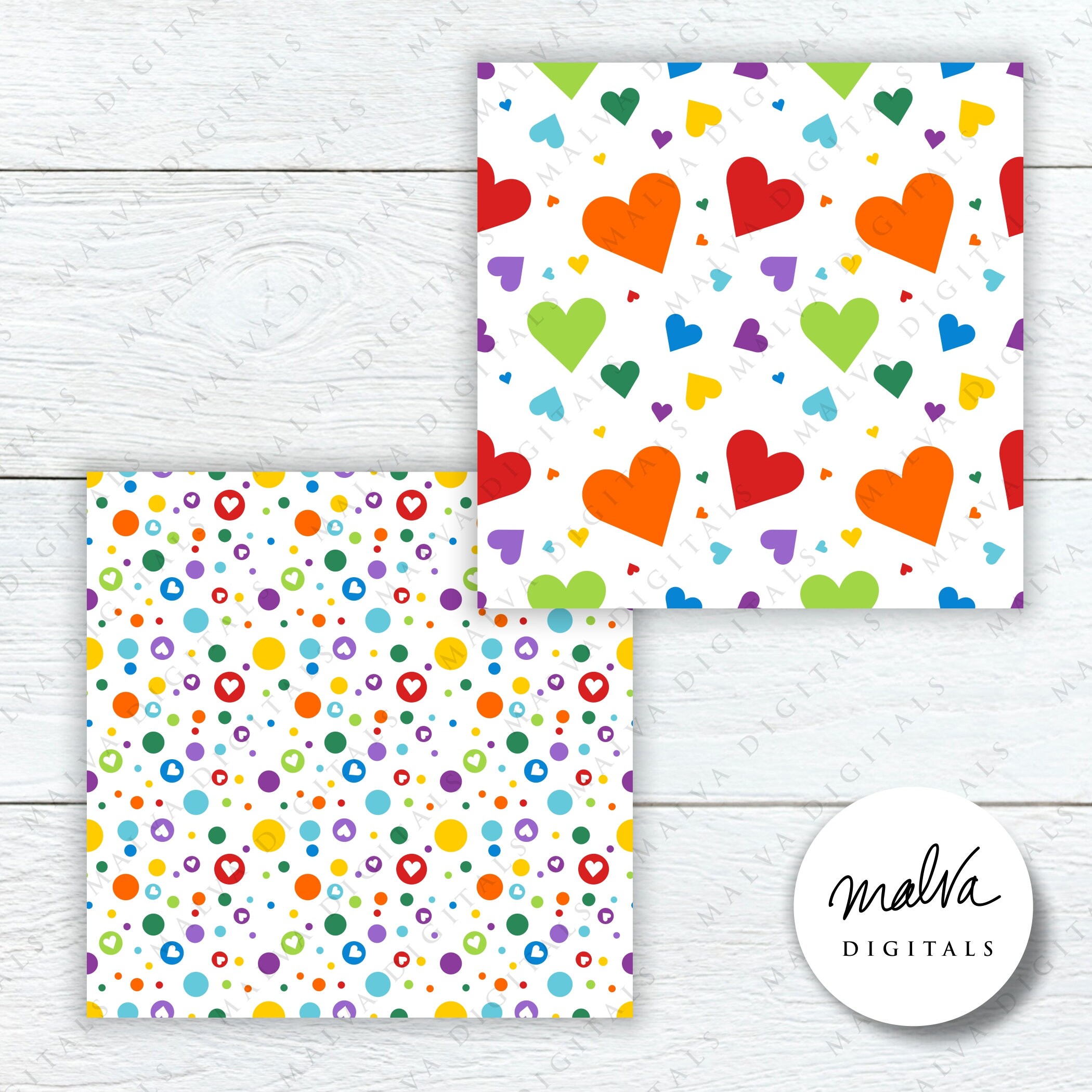 Rainbow Hearts Digital Paper Pack, Colorful Hearts Digital Scrapbook ...