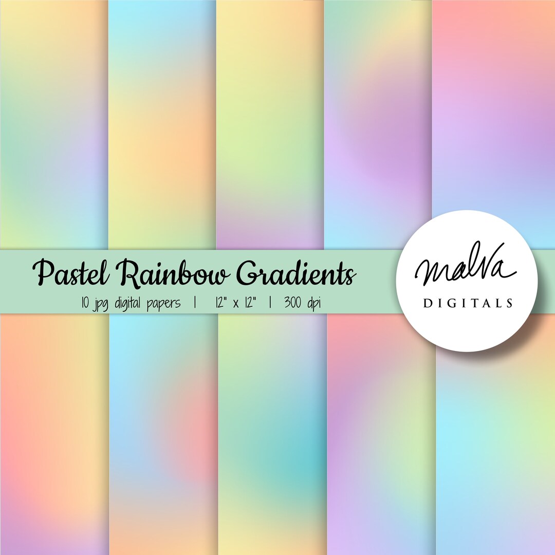 Pastel Rainbow Gradient Digital Paper Pack, Digital Background, Pastel ...