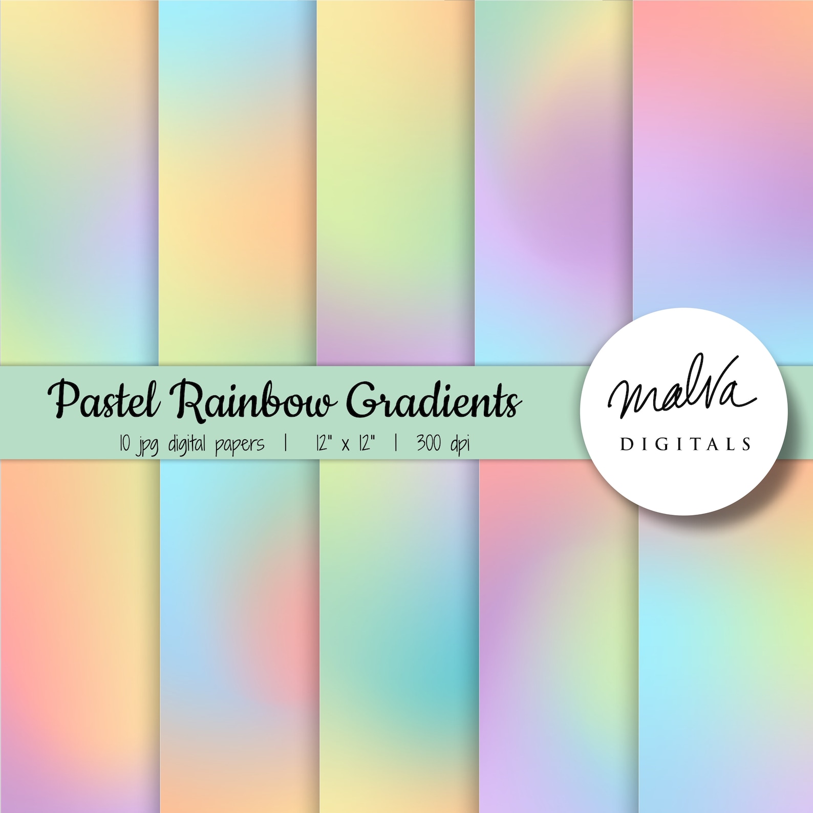 Pastel Rainbow Gradient Digital Paper Pack, Digital Background, Pastel ...