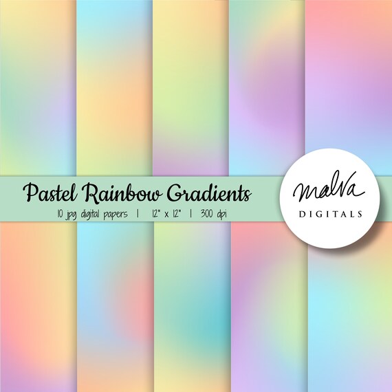 Pastel Rainbow Gradient Digital Paper Pack Digital | Etsy