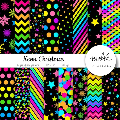 Neon Digital Paper Pack Bright Colors Digital Scrapbook - Etsy