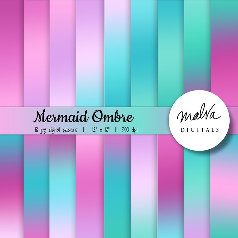 Mermaid Colors Ombre Digital Paper Pack Gradient Digital | Etsy